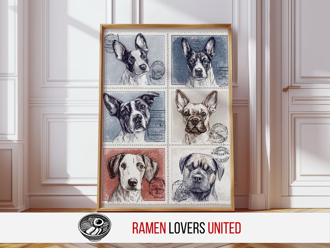 Vintage Dog Stamp Set Print - Illustrated Canine Art, Rustic Home Decor ...