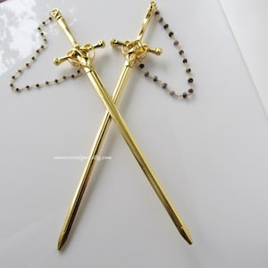Gold Warrior Hair Pin - Gothic Sword, Dagger Hair Stick, Gemstone Hair ...