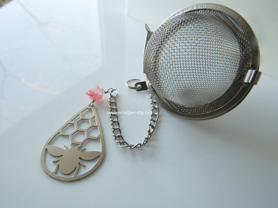 Honeycomb and Bee Tea Infuser - Rose Quartz Flower Gemstone, Stainless ...