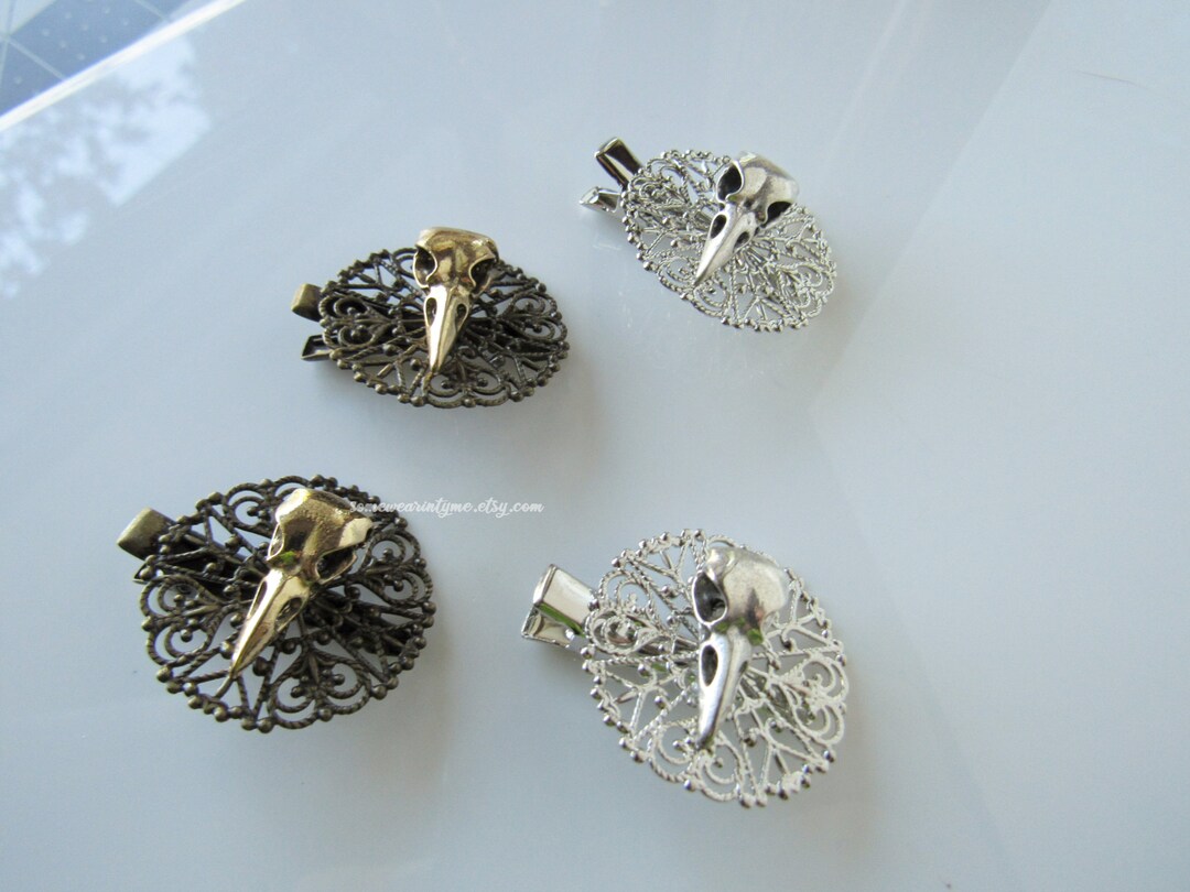 Gothic Hair Clips - Crow Skull, Raven Hair Piece, Filigree Hair Clip ...
