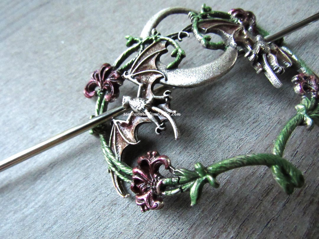 Bat Hair Bun Slider, Moon Hair Pin, Gothic Hair Accessory, Floral Hair ...