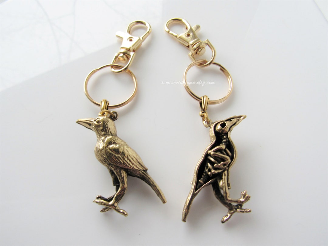 Raven Key Chain - Double Sided Keyring, Crow, Anatomical Skeleton ...