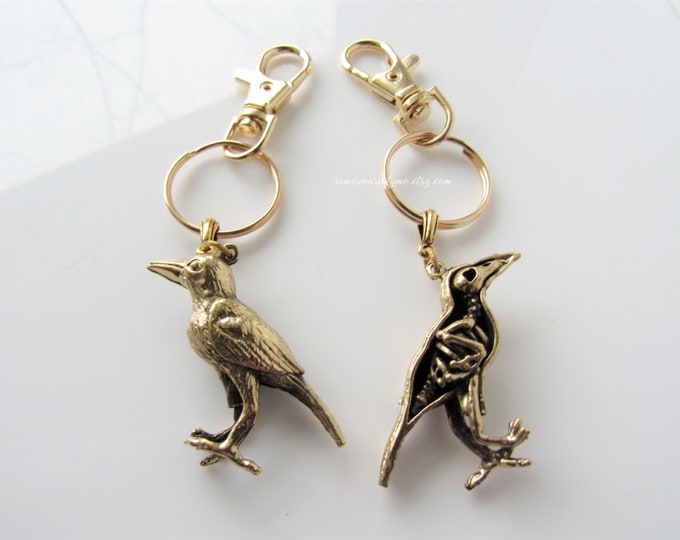 Wood Raven Keychain, Crow Key Fob, Gothic Accessories, Wooden Raven Key ...