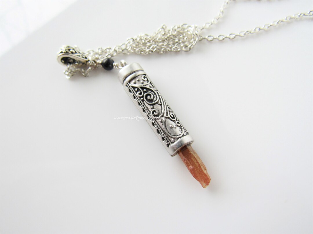 Crystal Point Necklace Silver Tube Pendant Scrolled - Etsy