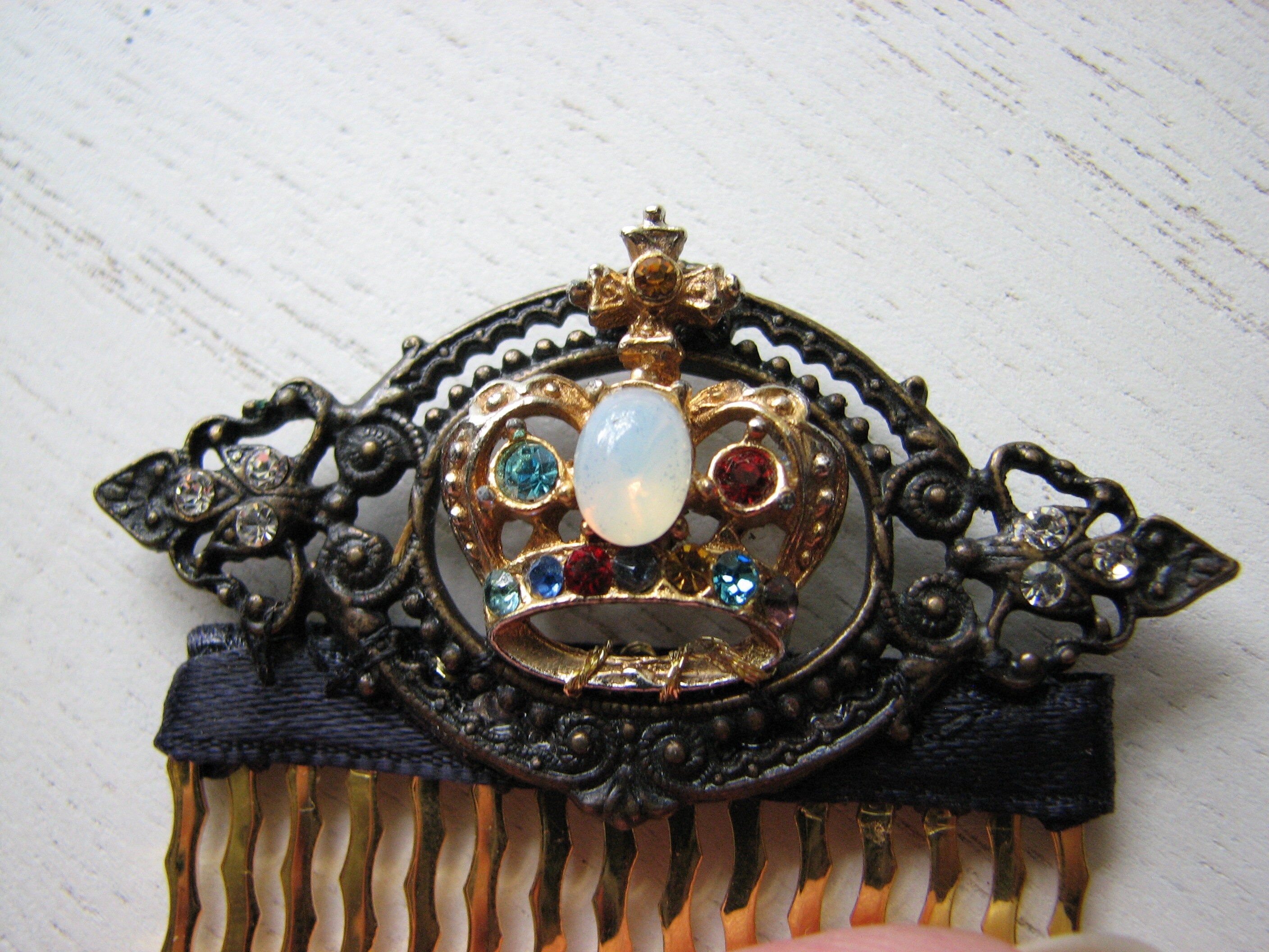 Gold crown hair comb rhinestone hair piece fake opal - Etsy