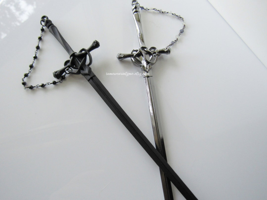 Black Hair Pin - Gothic Warrior Sword, Dagger Hair Stick, Antiqued ...