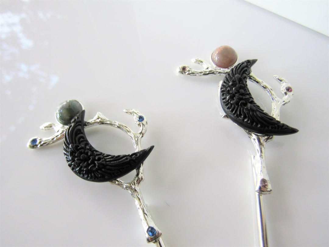 Black Crescent Moon Hair Stick, Dark Cottagecore, Hair Pins for Women ...
