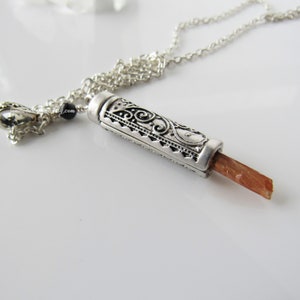Crystal Point Necklace Silver Tube Pendant Scrolled - Etsy