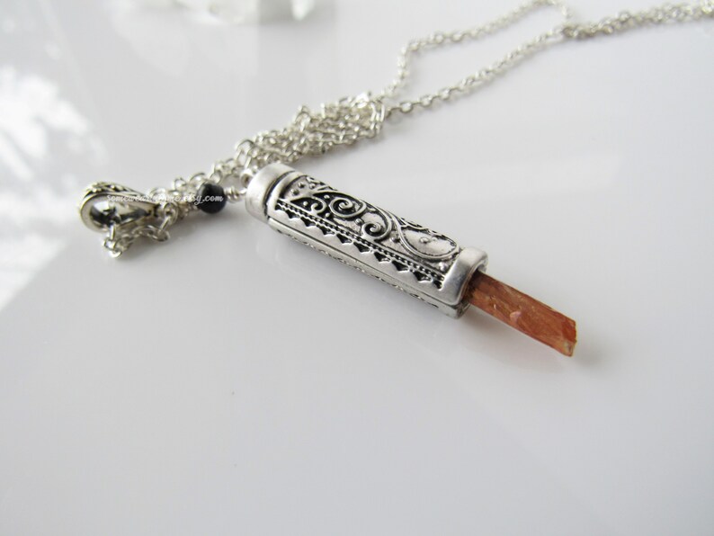 Crystal Point Necklace Silver Tube Pendant Scrolled - Etsy