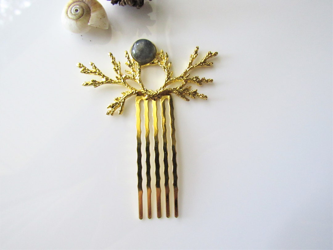 Peine de pelo de rama de oro - piedra preciosa de labradorita, boda del ...