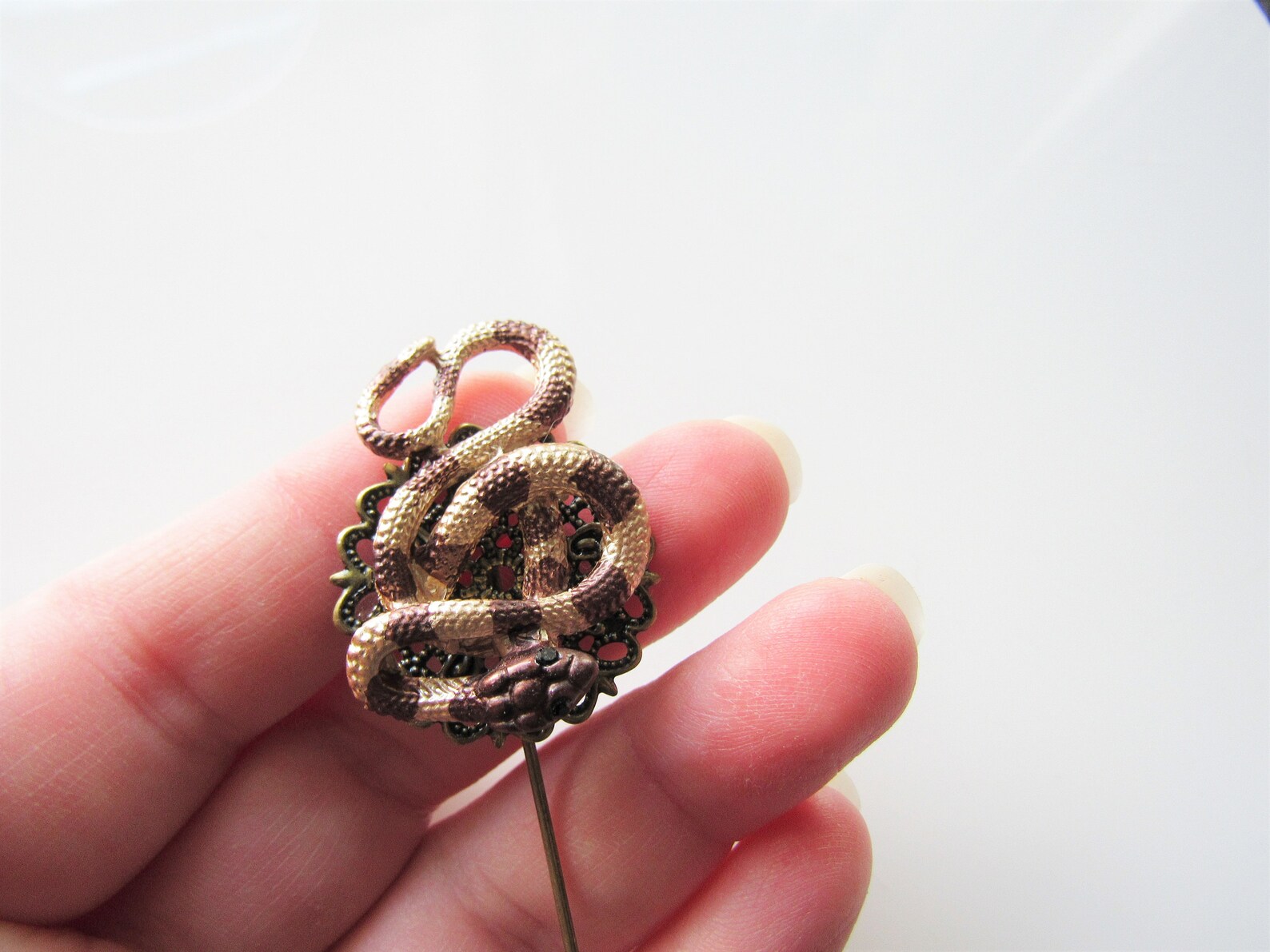 Snake lapel pin serpent stick pin brooch pin animal women | Etsy