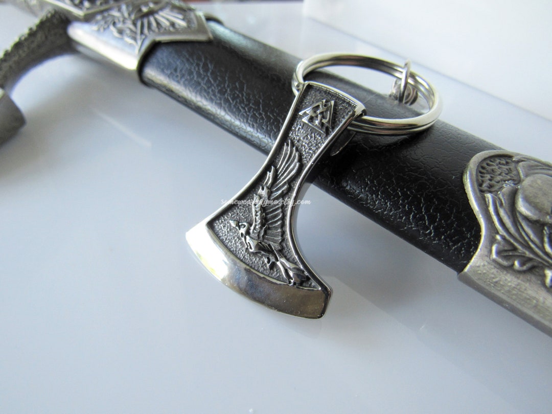 Double Sided Viking Key Chain Gifts for Men, Raven and Wolf Key Ring ...