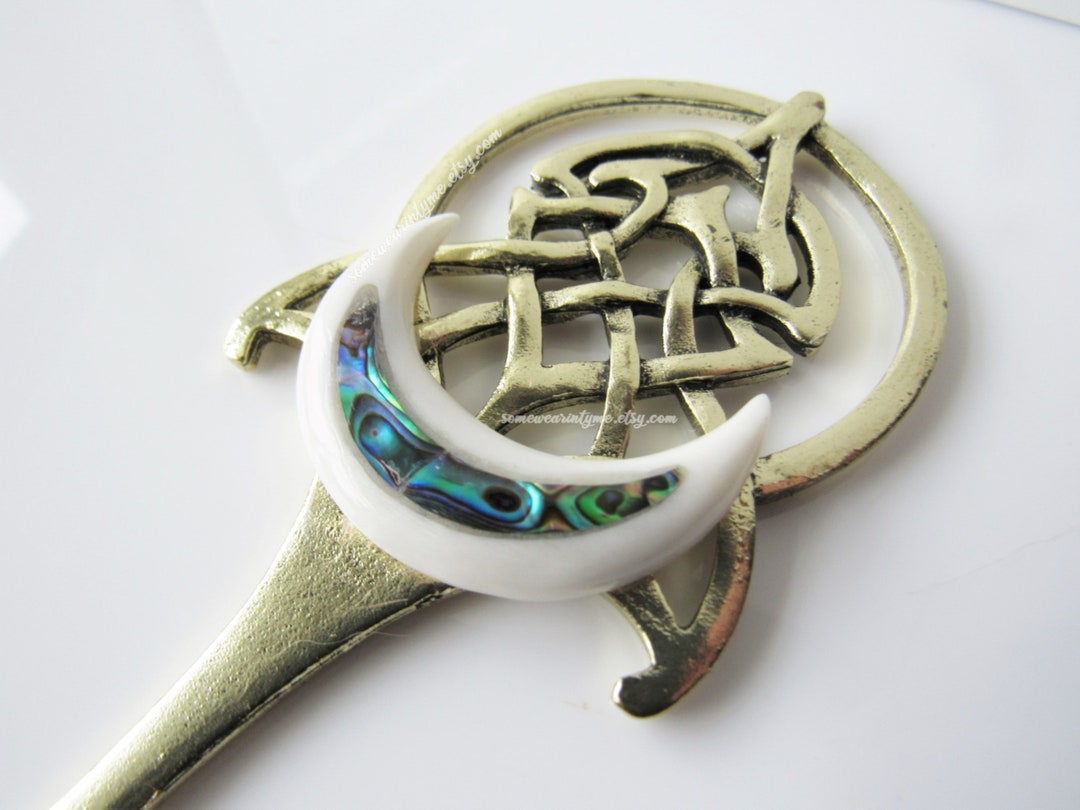 Celtic Moon Hair Stick Abalone Inlay, Bone Hair Pin, Decorative Wedding ...