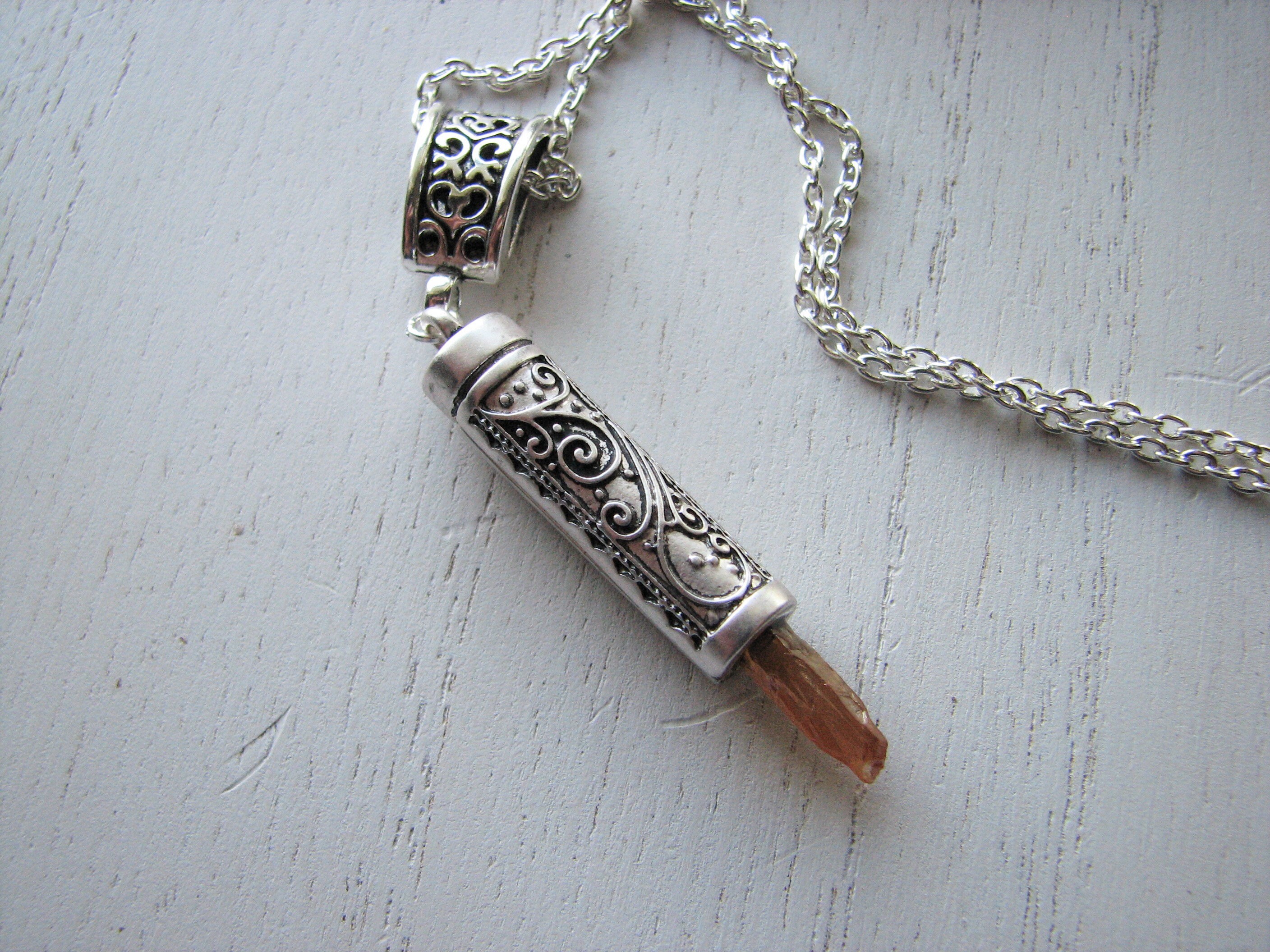 Crystal Point Necklace Silver Tube Pendant Scrolled | Etsy