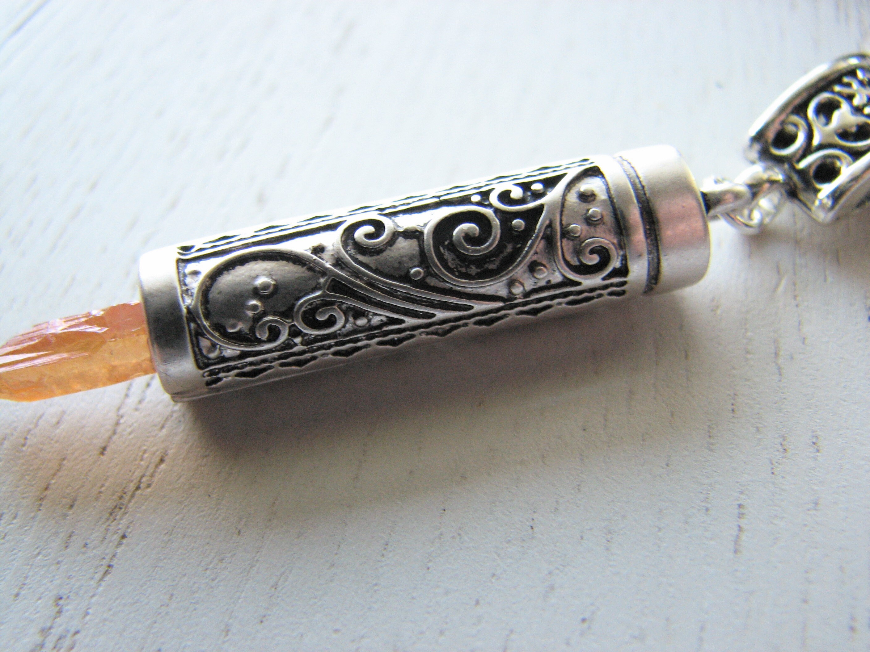 Crystal Point Necklace Silver Tube Pendant Scrolled | Etsy