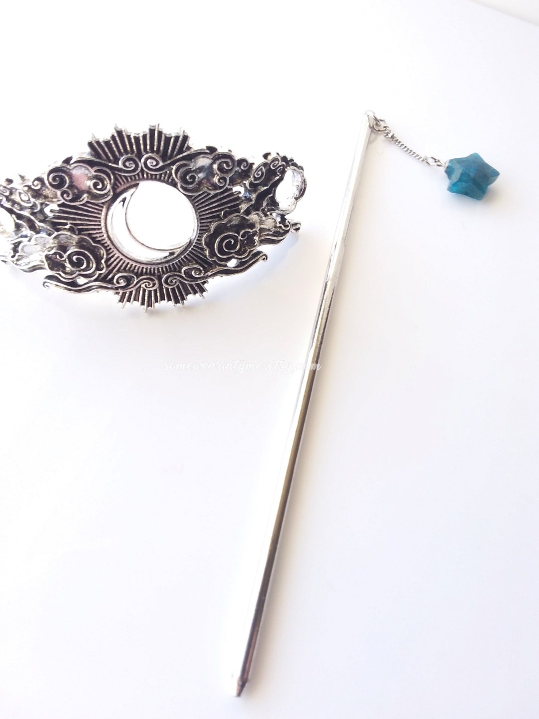 Crescent Moon Hair Bun Cage, Celestial Accessories, Apatite Gemstone ...