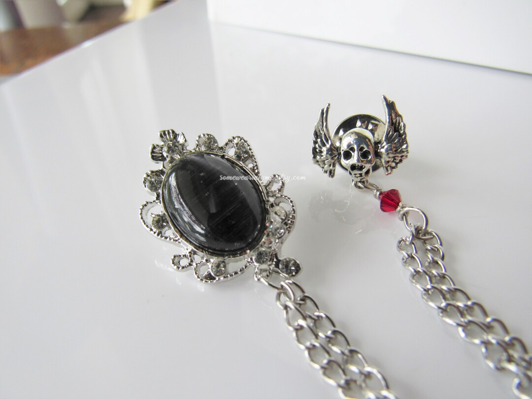 Silver Skull and Wings Collar Pin - Gothic Brooch Women, Pirates ...
