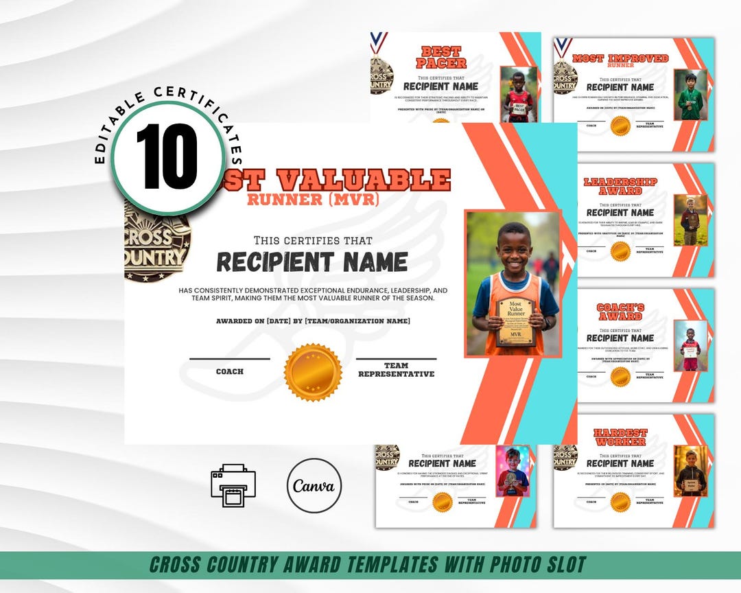 Editable Cross Country Certificates With Photo Holder – Set of 10 ...