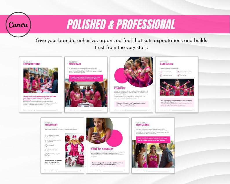 Cheerleading Team Welcome Packet Canva Template | 50-page Cheer Coach ...