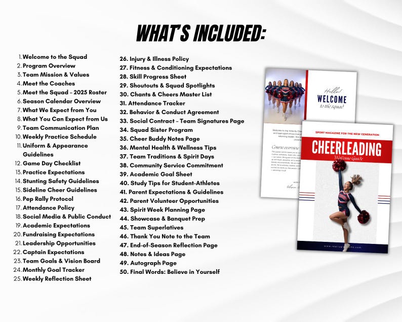 Cheerleading Welcome Packet Canva Template | 50-page High School Cheer ...