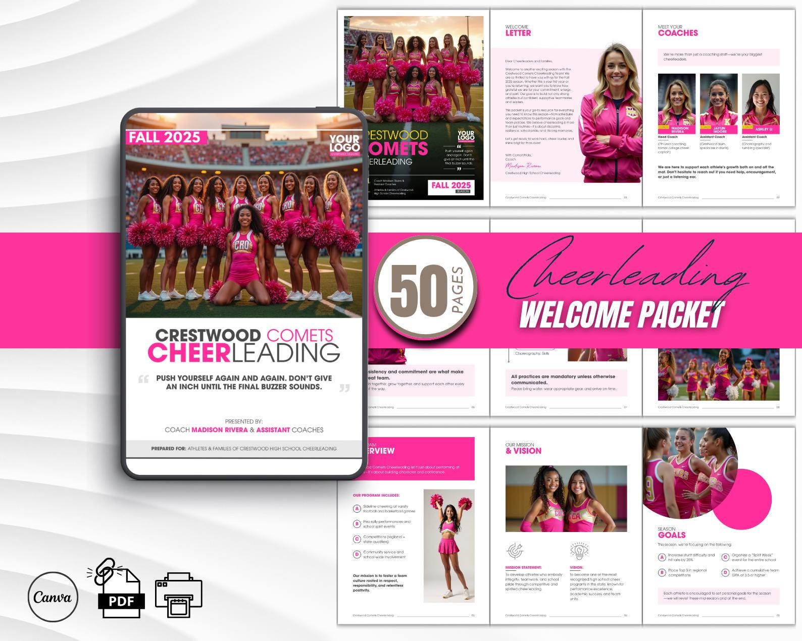 Cheerleading Team Welcome Packet Canva Template | 50-page Cheer Coach ...