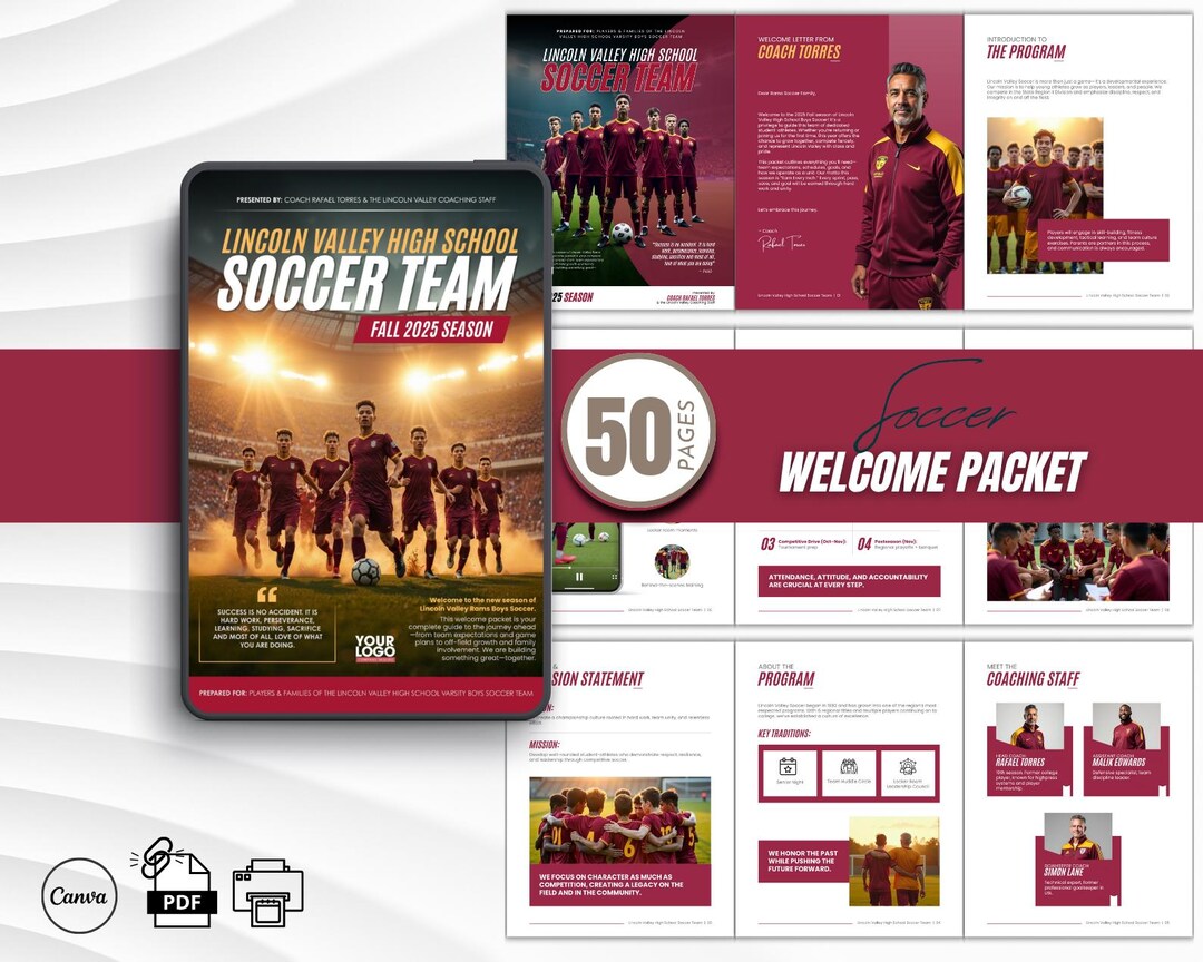Soccer Team Welcome Packet Editable in Canva 50 Page Guide Template for ...