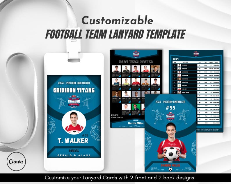 Football Lanyard Template Editable in Canva 4 Page ID Badge Pass ...