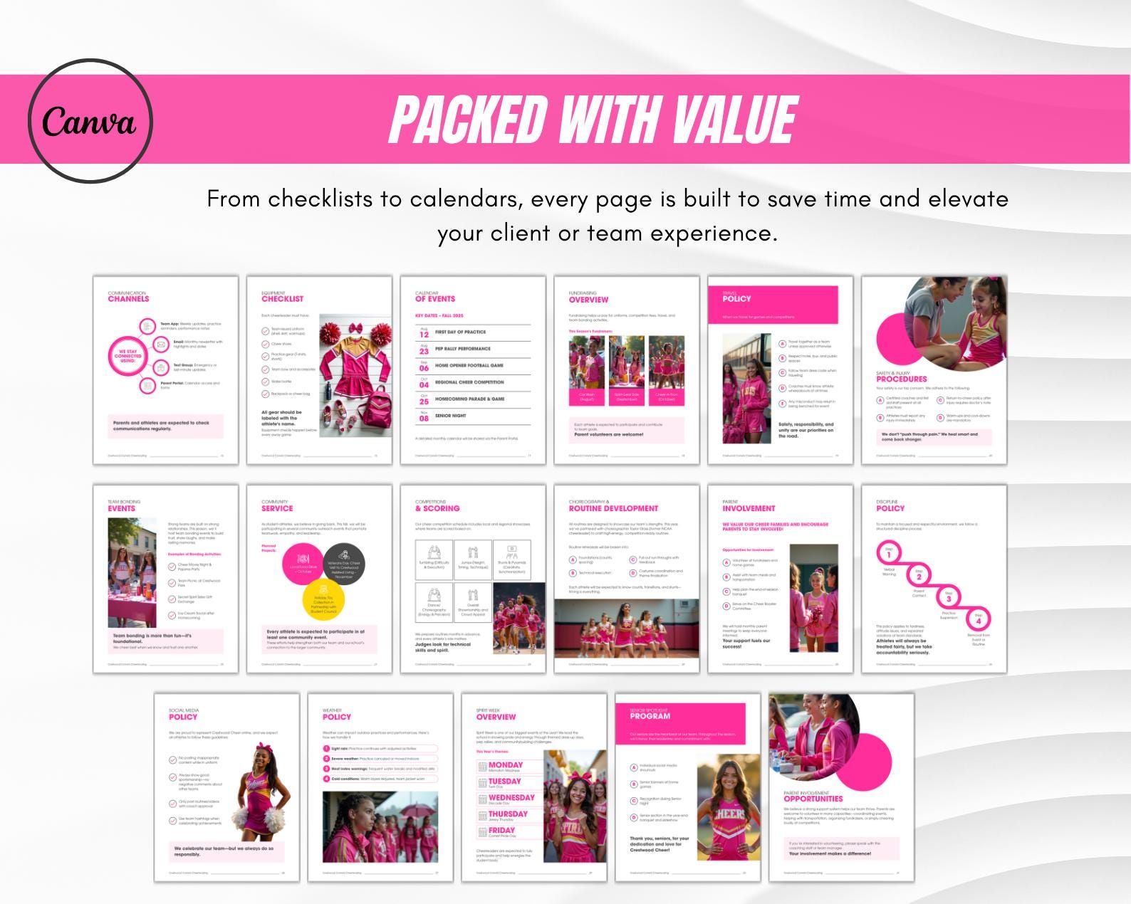 Cheerleading Team Welcome Packet Canva Template | 50-page Cheer Coach ...