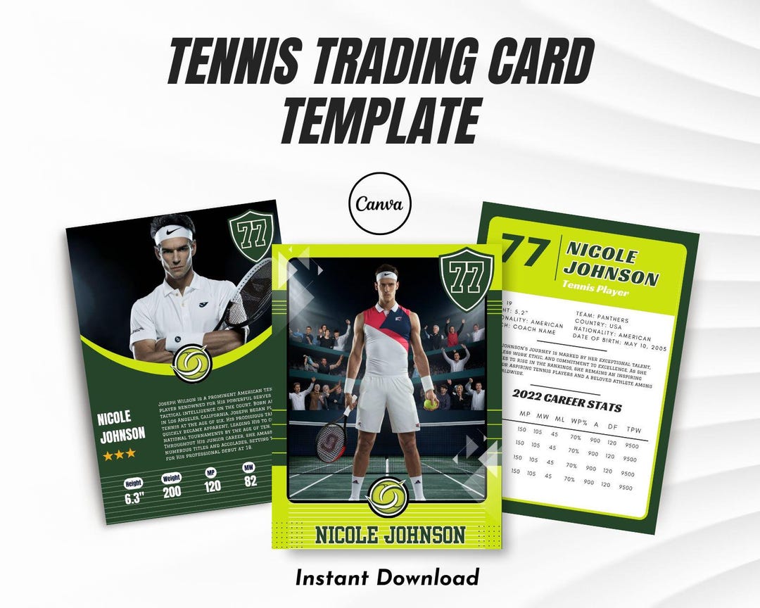 Tennis Trading Card Template | Editable Trading Card | Canva Printable ...