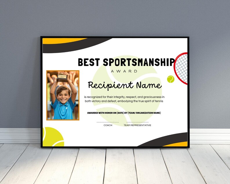 Editable Tennis Certificates With Photo Holder – Set of 10 | Printable ...