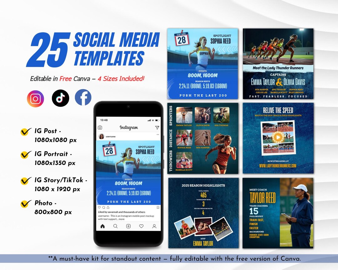 25 Girls' Track and Field Social Media Templates | Game Day, Player ...