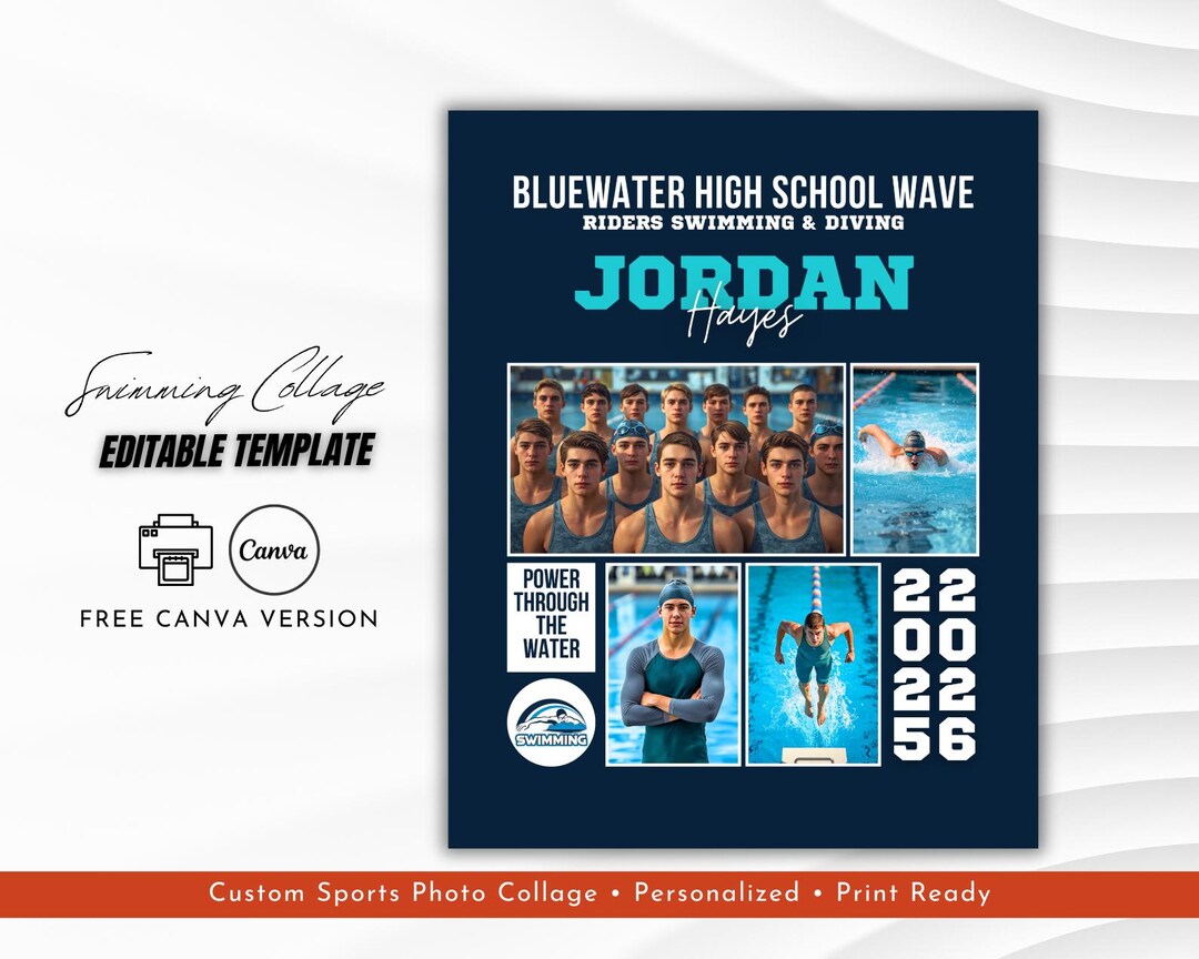 Swimming Photo Collage | Senior Night Poster | Canva Sports Template ...