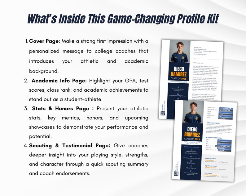 Boys Soccer Athlete Profile Template Editable in Canva 4-page College ...