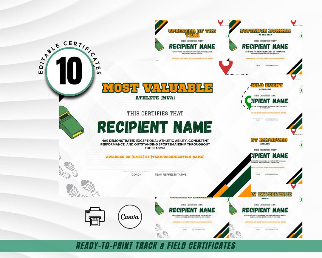 Editable Track and Field Certificates– Set of 10 | Printable Sports ...