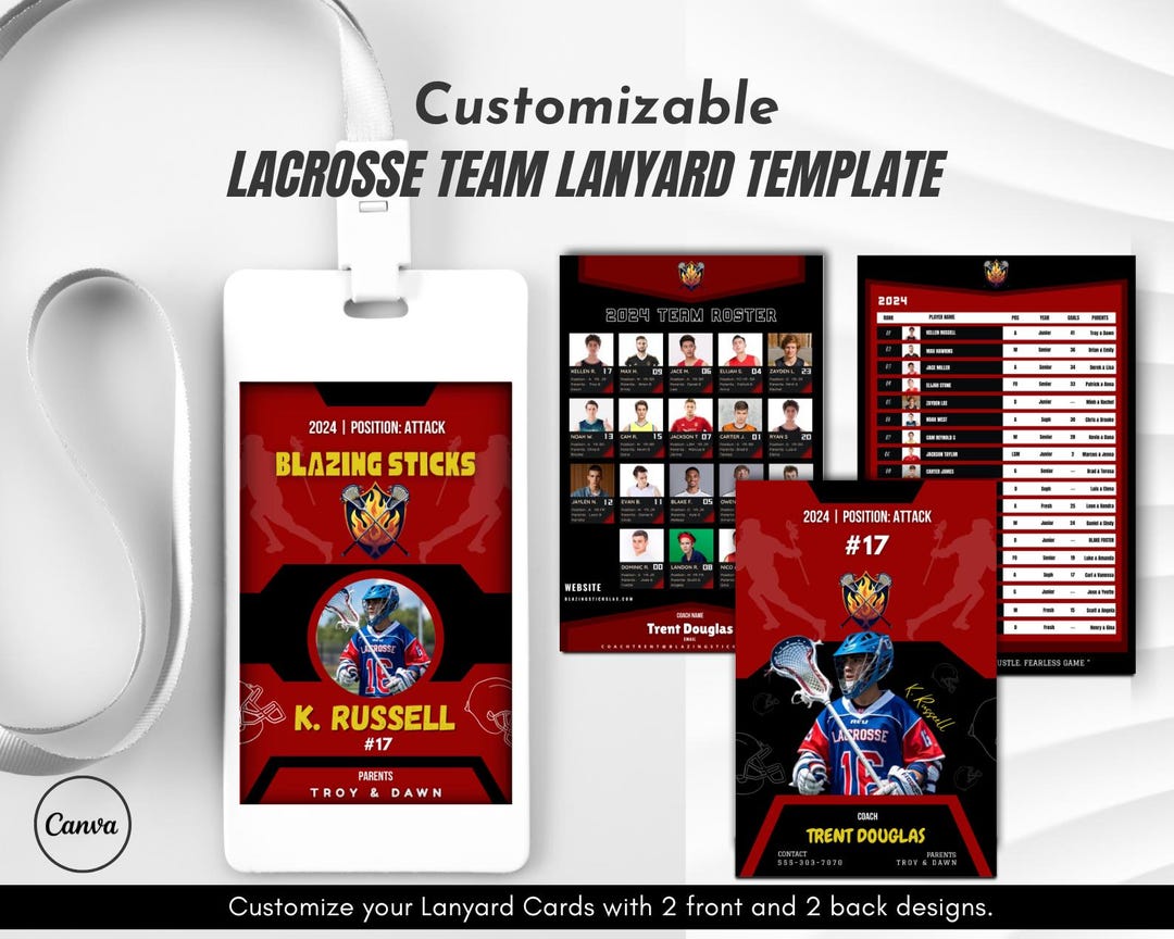 Lacrosse Lanyard Template Editable in Canva 4 Page ID Badge Pass ...
