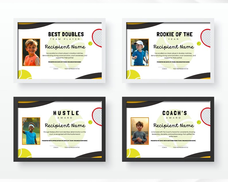 Editable Tennis Certificates With Photo Holder – Set of 10 | Printable ...