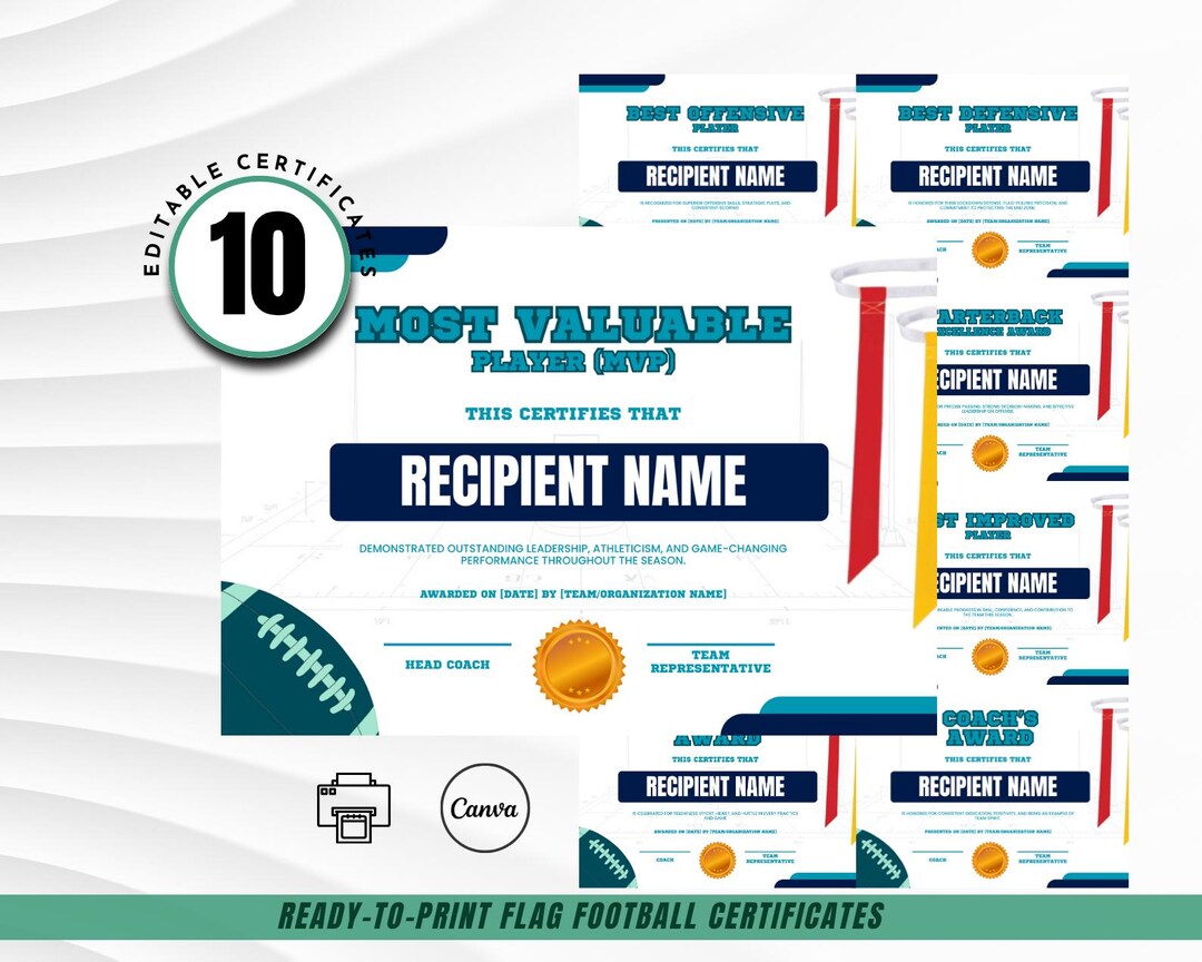 Editable Flag Football Certificate Templates Printable Sports Awards ...