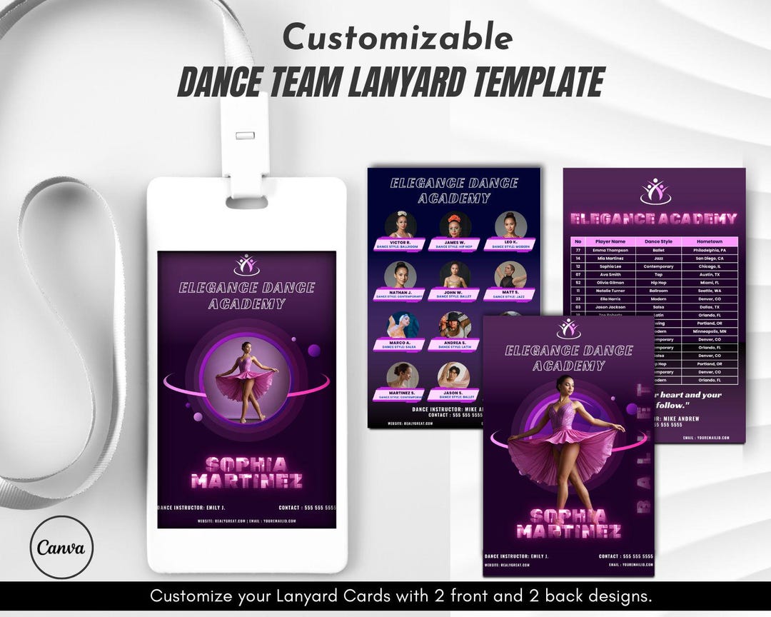 Dance Lanyard Template Editable in Canva ID Badge Pass Printable Event ...