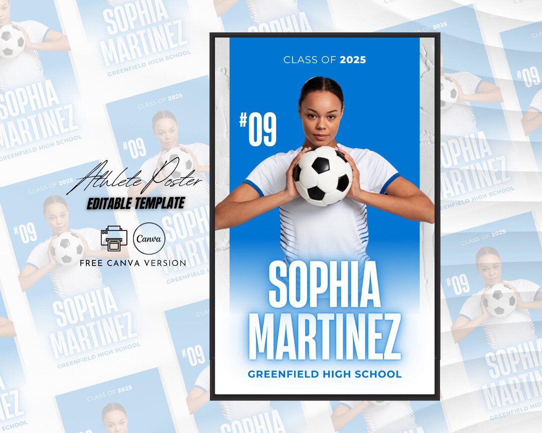 Soccer Sports Poster Template Editable in Canva Athlete Poster ...