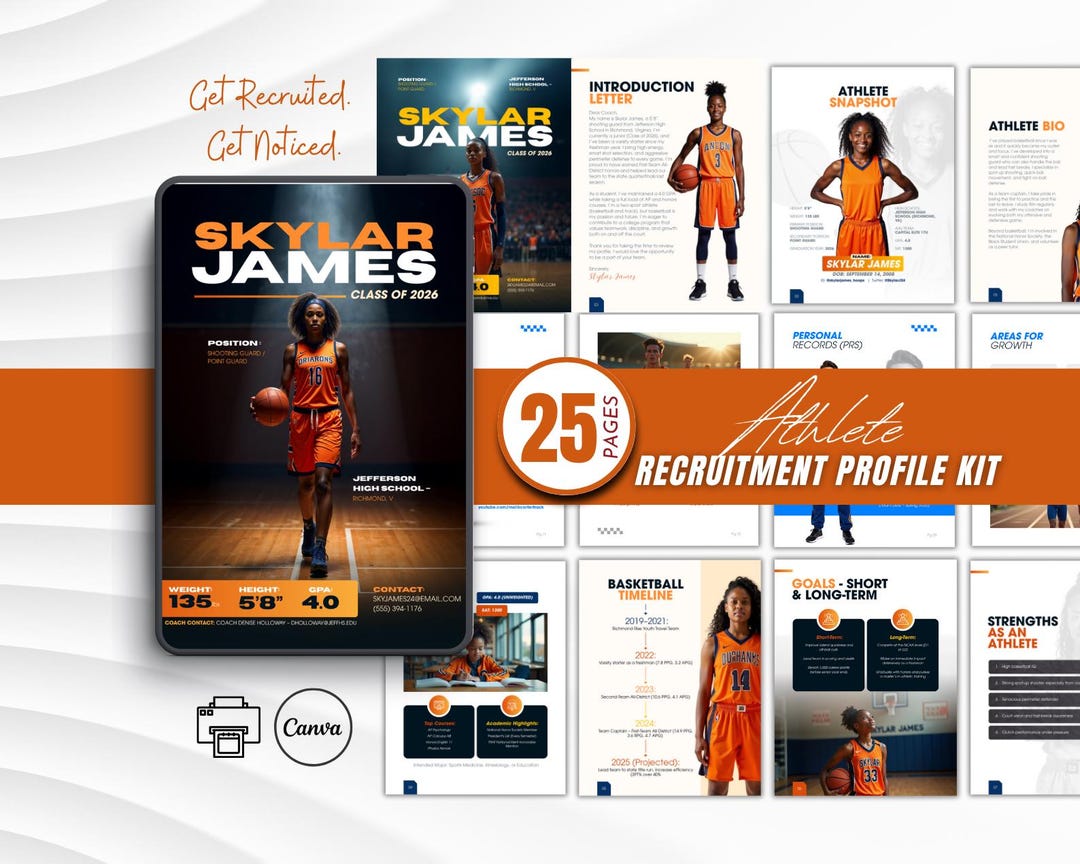 Girls Basketball Recruitment Profile Template, Editable Canva College ...