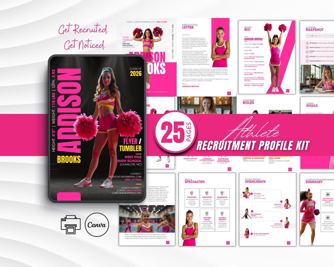 Cheerleading Athlete Recruitment Profile Template Editable in Canva ...
