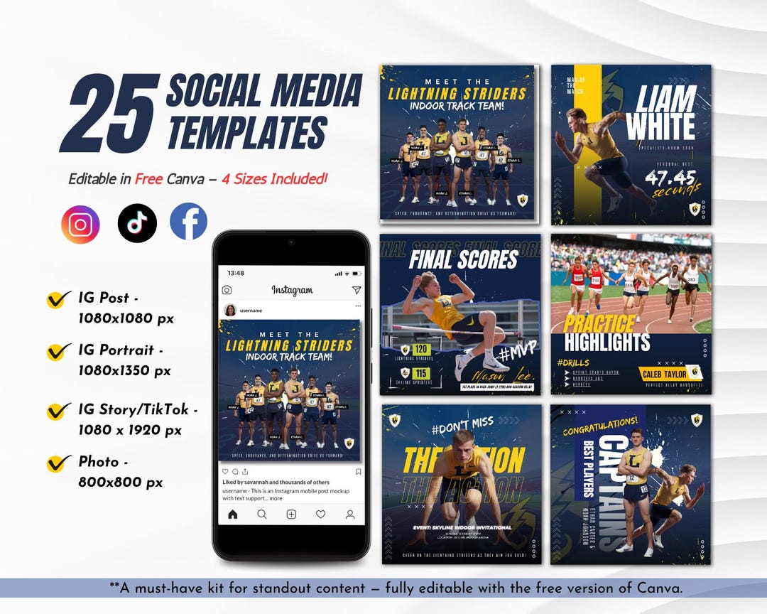 Indoor Track and Field Social Media Template Bundle Editable in Canva ...