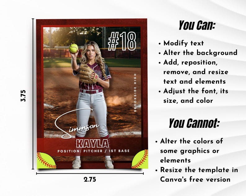 Softball Trading Card Template Canva | Editable Printable Player Card ...