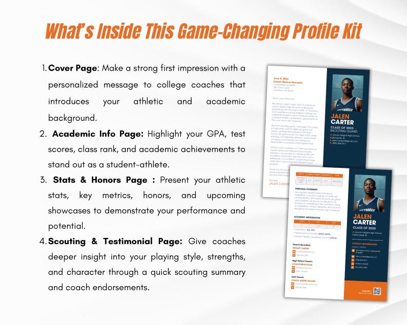 Boys Basketball Athlete Profile Template Editable in Canva 4-page ...