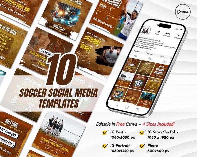 Sports Team Canva Templates - 20 Social Media Graphics for Football ...