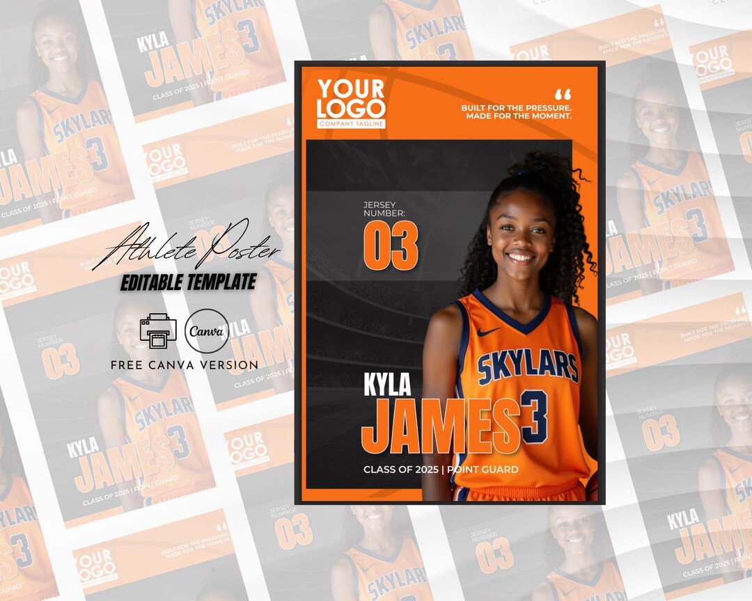 Basketball Sports Poster Template Editable in Canva Athlete Poster ...