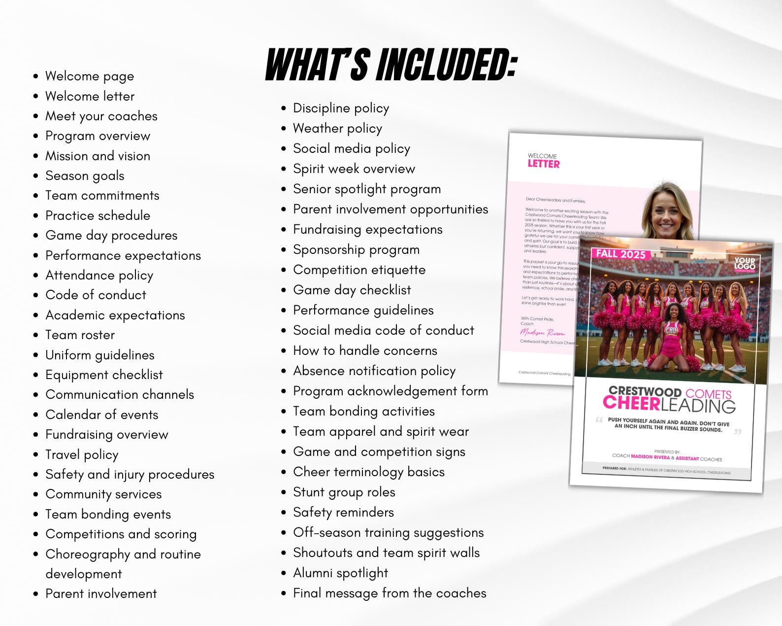 Cheerleading Team Welcome Packet Canva Template | 50-page Cheer Coach ...