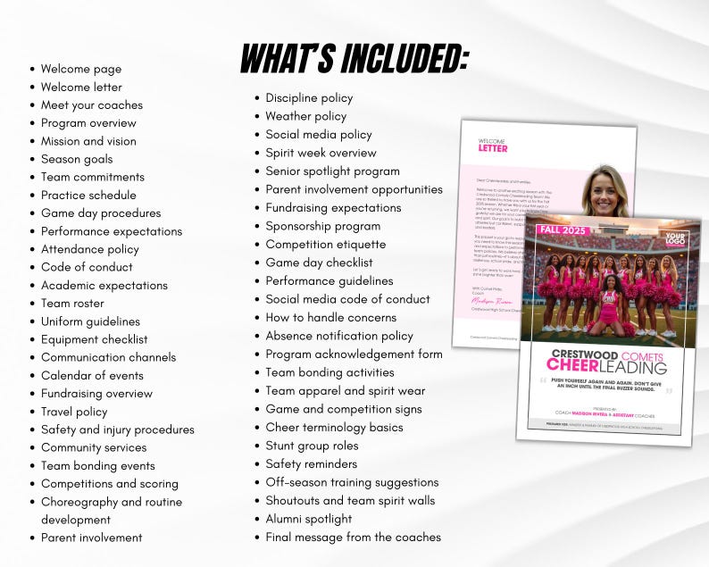 Cheerleading Team Welcome Packet Editable in Canva 50 Page Guide ...