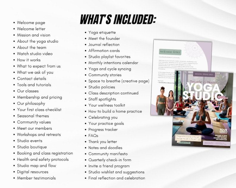 Womens Yoga Studio Welcome Packet Editable in Canva 50 Page Guide ...