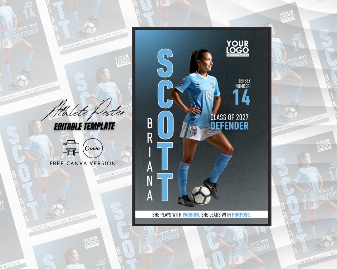 Soccer Sports Poster Template Editable in Canva Athlete Poster ...